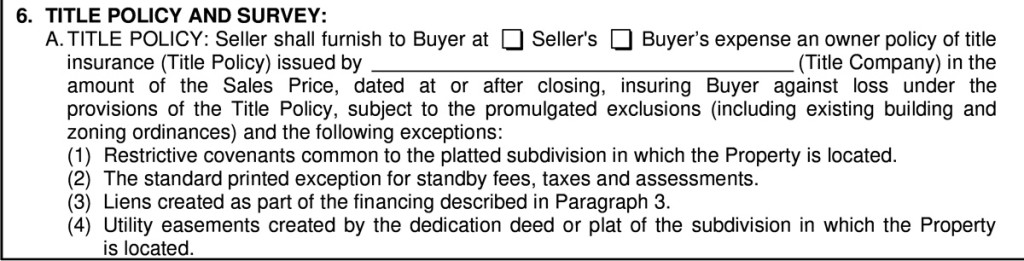 Texas Purchase Contract P. 6: Title Policy and Survey