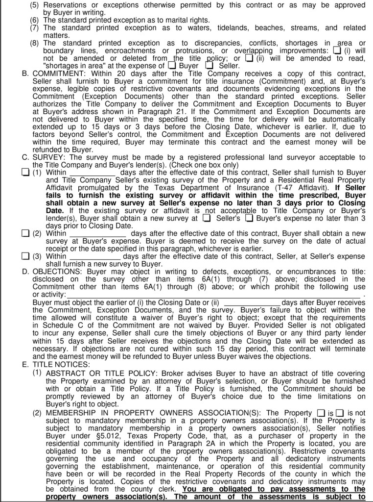 Texas Purchase Contract P. 6: Title Policy and Survey